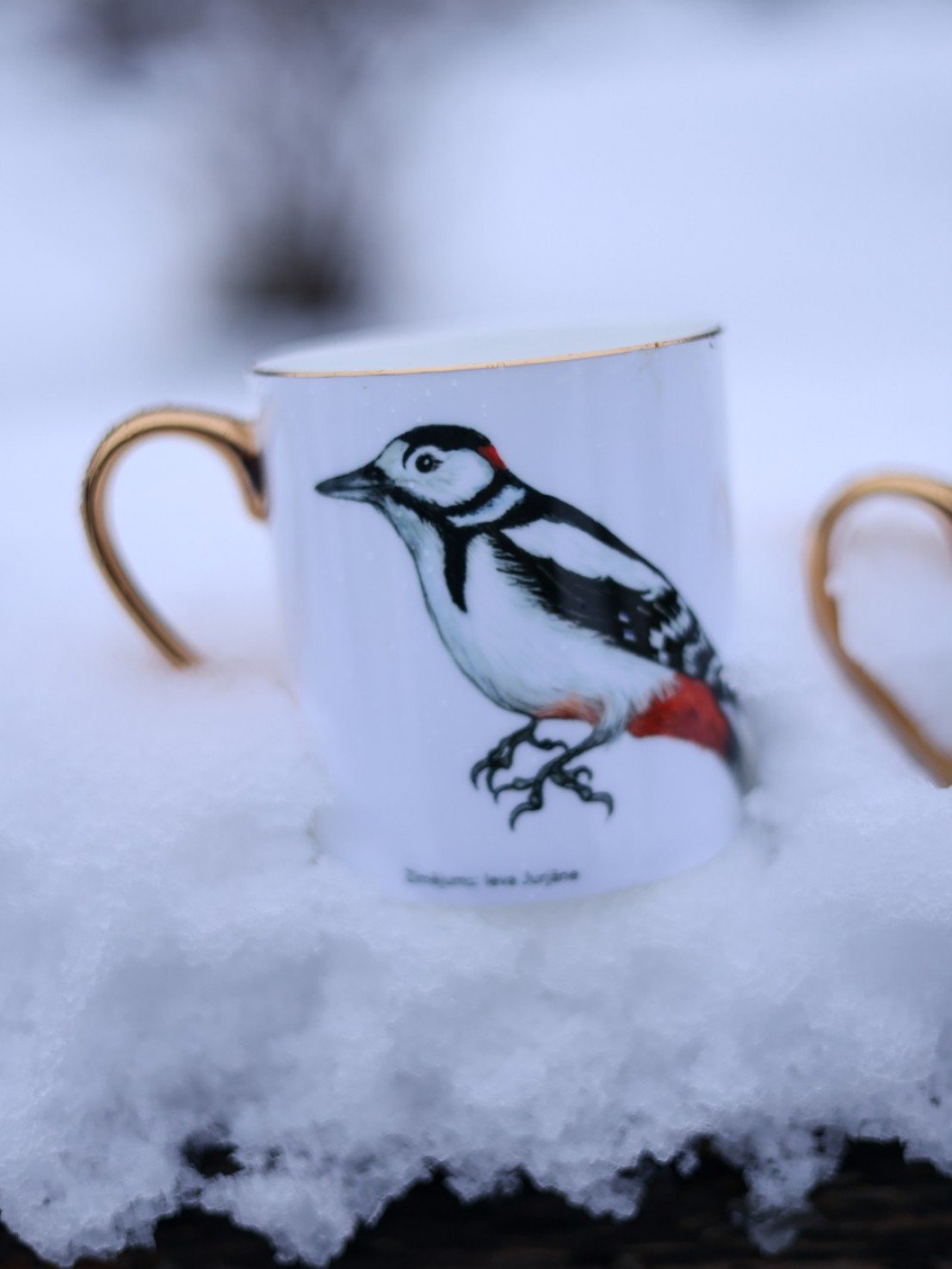 Pavāru mājas porcelāna krūze ar apzeltijumu - Dižraibais dzenis gb ...